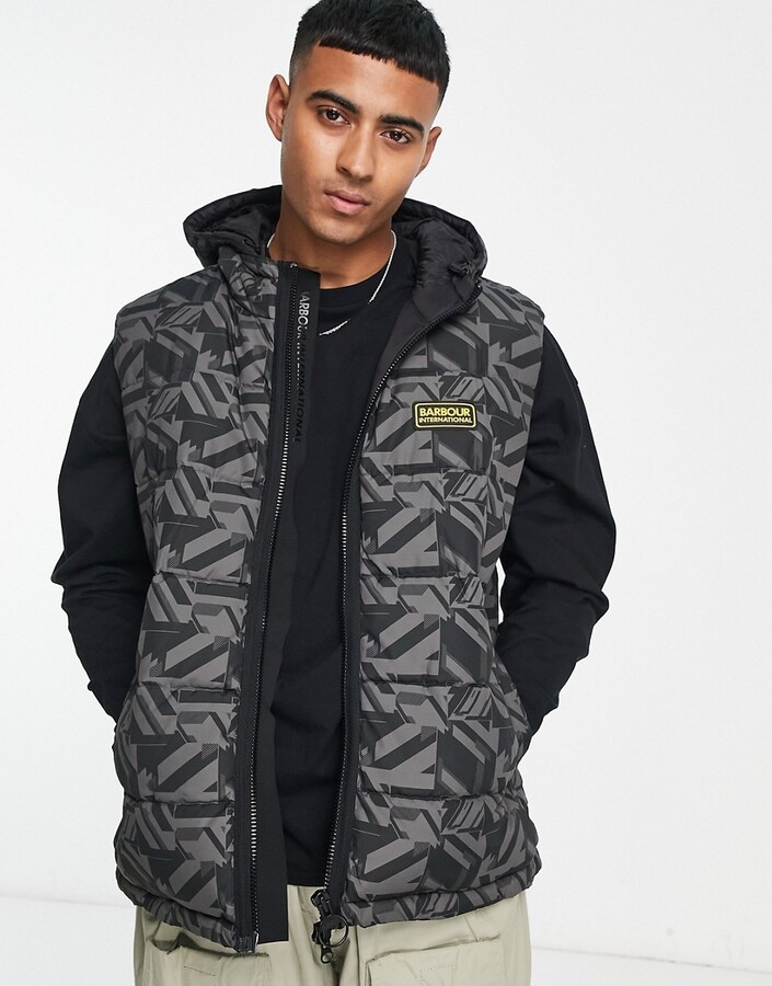 Barbour International Electric Bobber printed padded gilet in black - ShopStyle Jackets