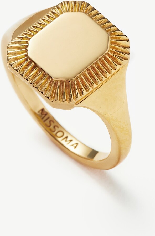 Engravable Square Ridge Signet Ring 18ct Gold Plated Vermeil - ShopStyle