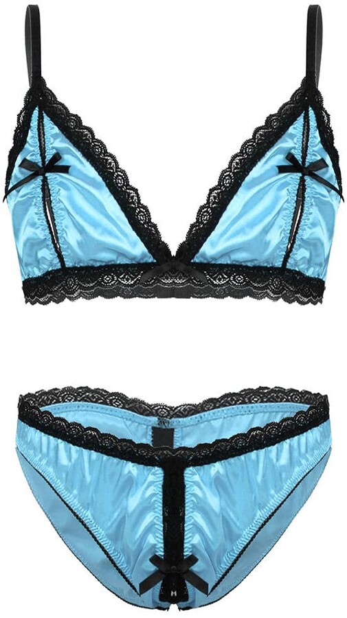 QJHDO Womens Sexy Lingeriemen'S Silk Satin Lace Trim Sexy Lingerie Set ...