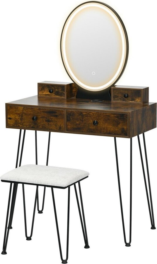 Slickblue Vanity Table Set with 3-Color Lighted Dimmable Mirror - ShopStyle