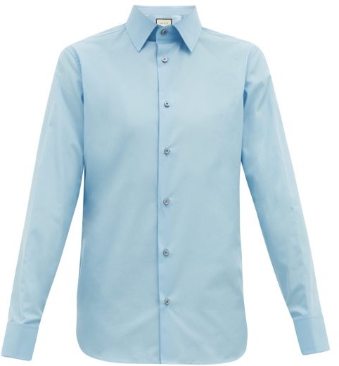 Gucci French-cuff Cotton-poplin Shirt - Light Blue - ShopStyle
