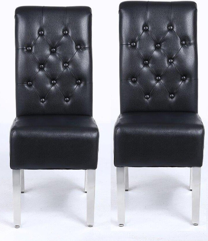Modernique A Pair (x2) Leather Aire High Back Dining Chairs with Chrome ...