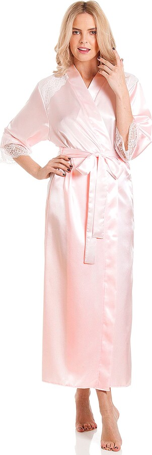 Nightwear Heaven Long Sleeve Satin Dressing Gown For Women Ladies ...