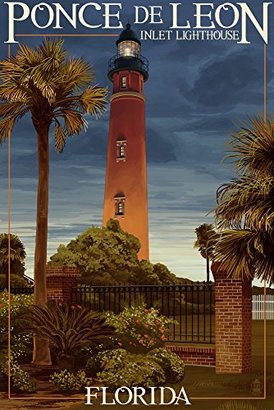 Ponce De Leon Inlet Lighthouse, Florida - Dusk Scene (12x18 Collectible ...
