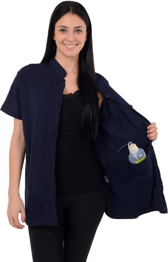 USBD Post Mastectomy Shirt -Band Collar Button Down Blouse with Drain ...