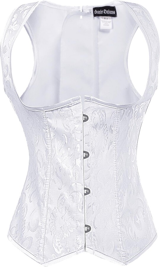 SCARLET DARKNESS Womens White Steampunk Corset Top Underbust Vintage ...