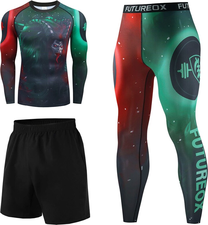 Fossean Mens Compression Set 3 Pcs Mens Fitness Gym Clothing Set Gym ...