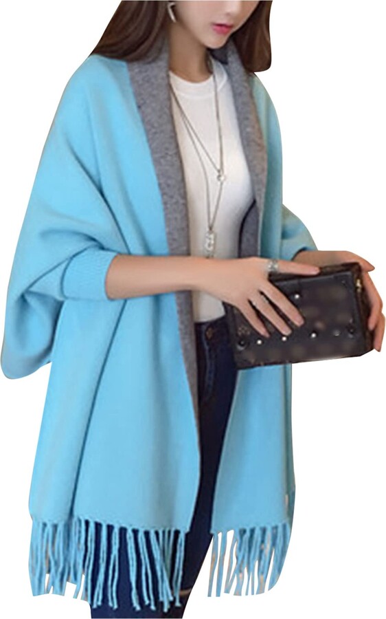 Dawwoti Knitted Ruana Shawls Wraps with Sleeve Ladies Thick Warm ...