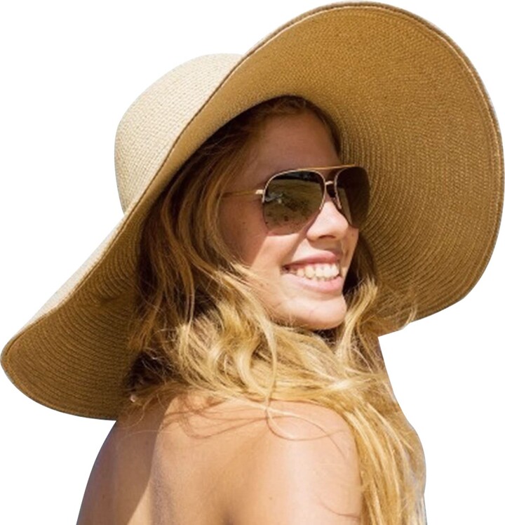 Dreshow Womens Big Bowknot Straw Hat Floppy Foldable Roll Up Beach Cap
