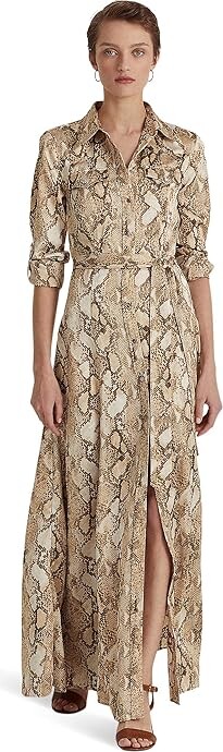 Lauren Ralph Lauren Snakeskin-Print Charmeuse Gown (Cream Multi) Women ...