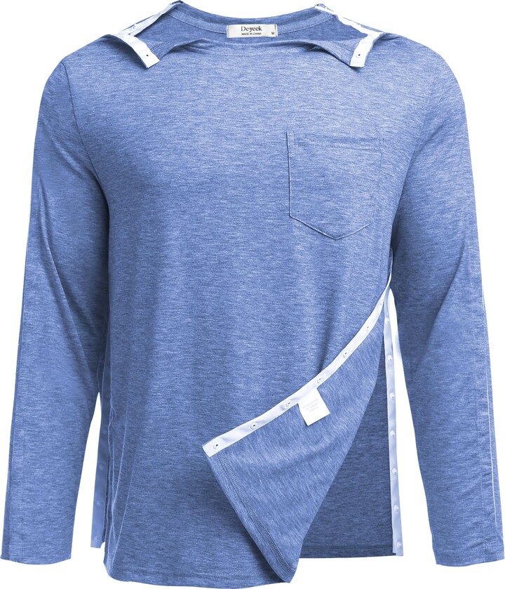 Deyeek Men's Post Shoulder Surgery Recovery Shirts Full Tear Away Long ...