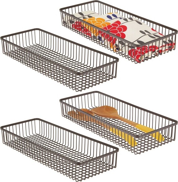 mDesign Metal Farmhouse Kitchen Cabinet Drawer Organizer Basket, 4 Pack ...