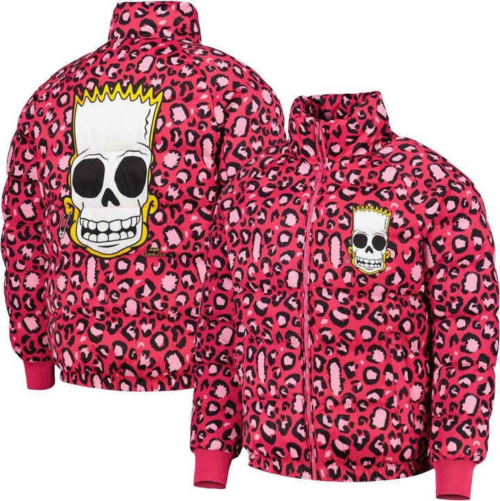Men's Freeze Max Pink The Simpsons Bart Leopard Print Raglan Full-Zip ...