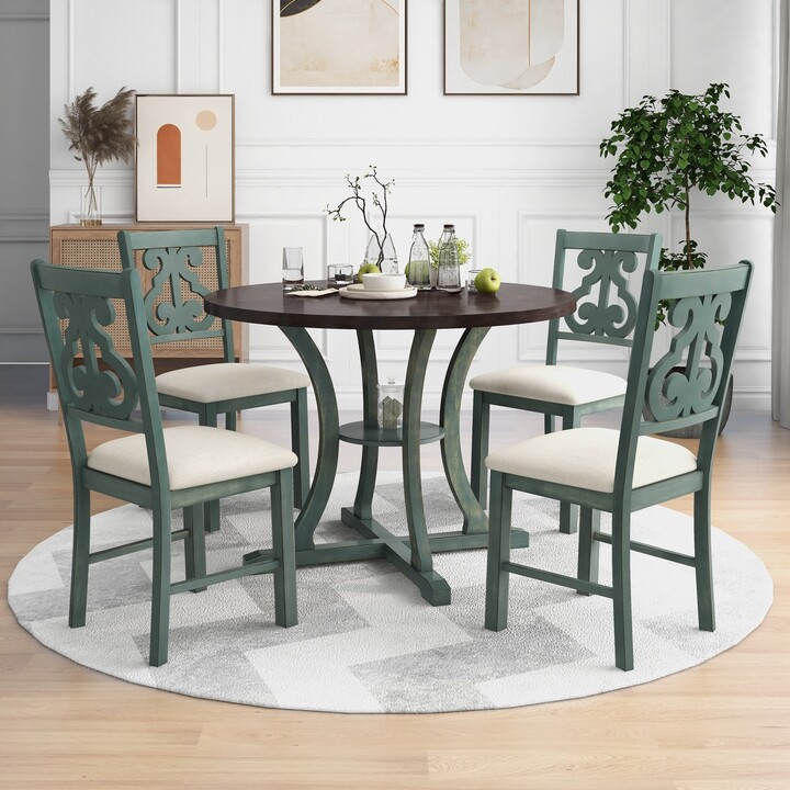 Toswin 5-Piece Round Dining Chair Set, Curved Column Legs with ...