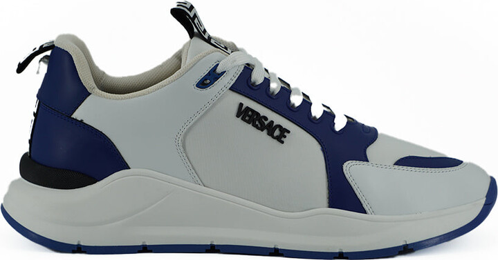 Versace Blue and White Calf Leather Men's Sneakers - ShopStyle