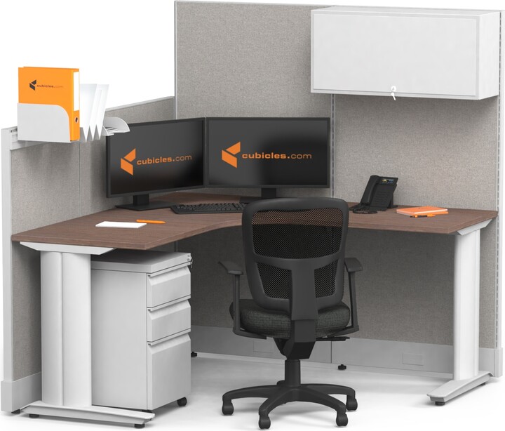 cubicles.com L Shaped Cubicle Workstation With Storage 60x60 Powered ...