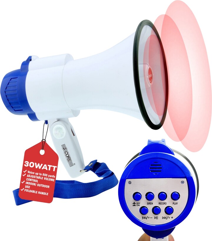 5 Core Megaphone Speaker Portable • 30W Bullhorn Loudspeaker w Siren ...