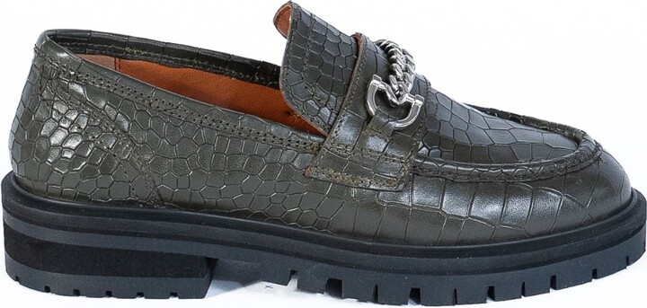 Asra Francine Army Green Croc Loafer - ShopStyle