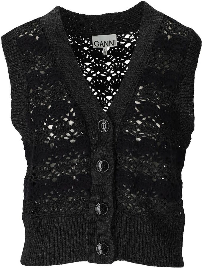Ganni Black Crochet Vest - ShopStyle