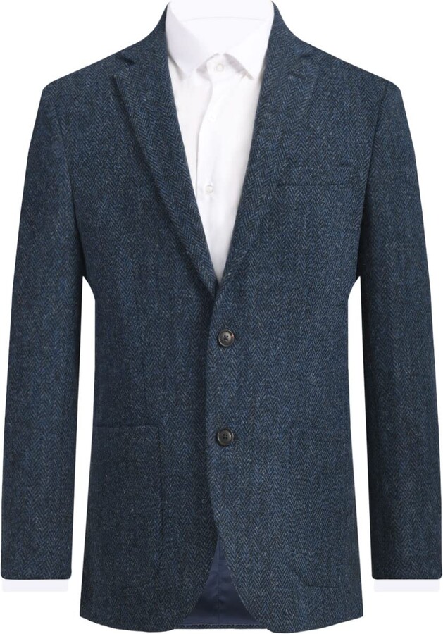 Dobell Harris Tweed Mens Blue Herringbone Tweed Country Jacket Regular ...