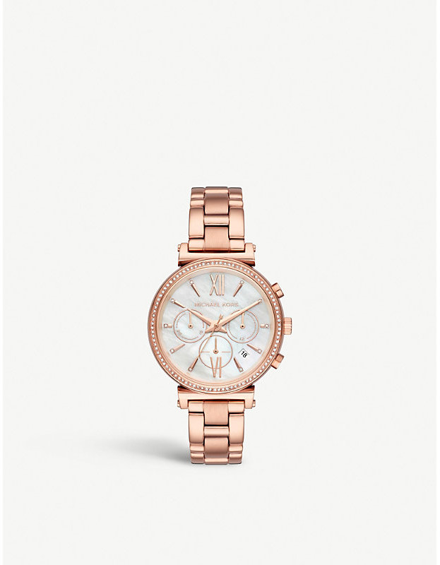 Michael Kors MK6576 Sophie rose-gold plated stainless steel and crystal ...