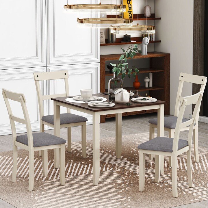 EDWINRAY 5 Piece Kitchen Table Set Farmhouse Dining Sets, Wooden Dining ...