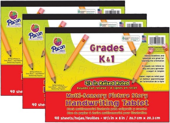 Pacon Multi-Sensory Raised Ruled Tablet, Tape Bound, 5/8" x 5/16" x 5/ ...