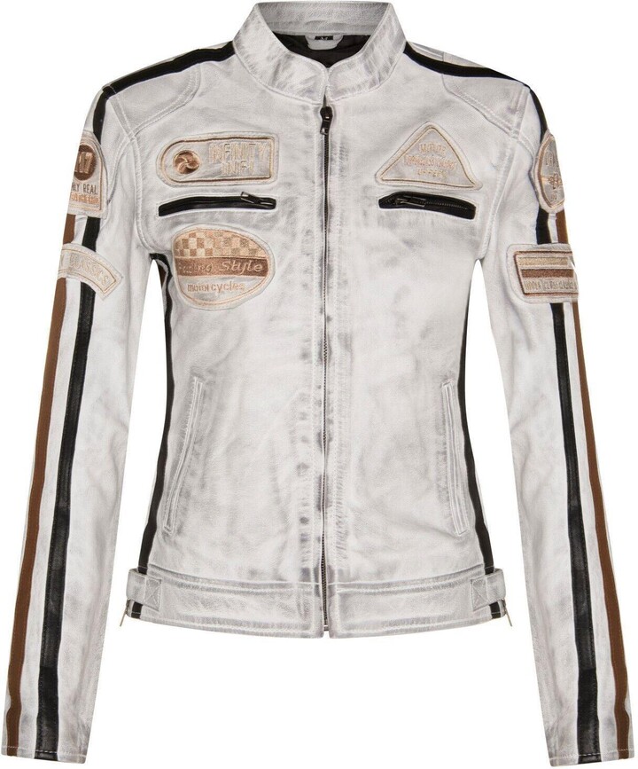 Infinity Leather Leather Biker Racing Badges Jacket-Agadir - White ...