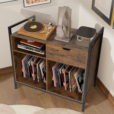 17 Stories Lidie Record Player Stand With Vinyl Storage, Charging ...