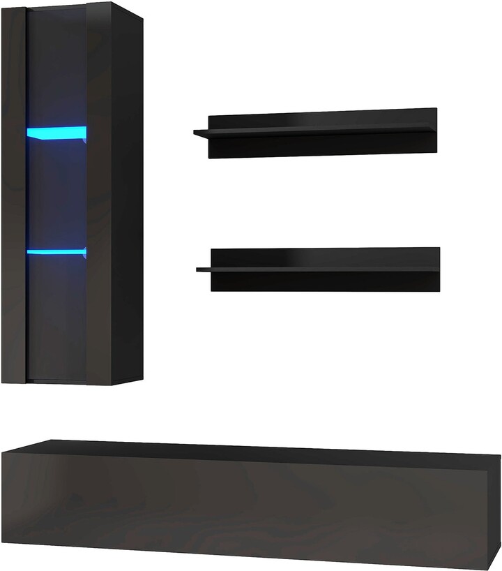 Phoebecat 4-Piece Wall Mount Floating TV Stand with See-through Storage ...