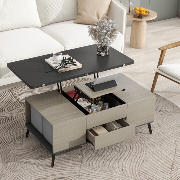 EDWINRAY 5 Pieces Lift Top Coffee Table Set with Storage Convertible ...
