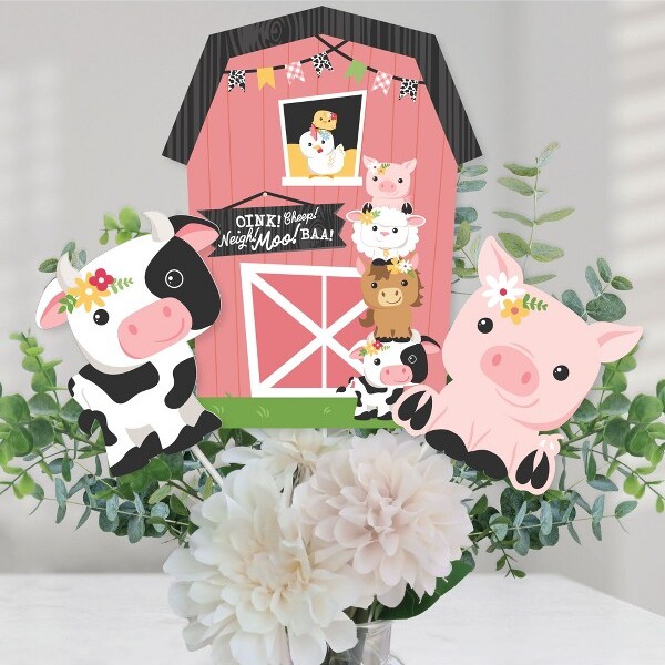 Big Dot of Happiness Girl Farm Animals - Pink Barnyard Baby Shower or ...