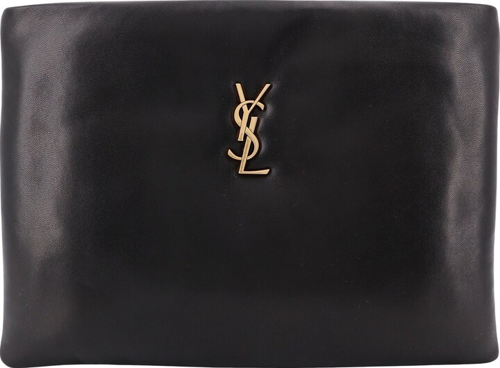 Saint Laurent Padded leather clutch with frontal monogram - ShopStyle