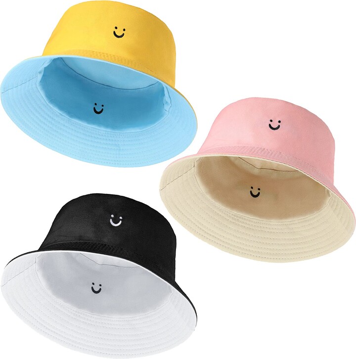 Geyoga Smile Face Bucket Hats Embroidery Outdoor Reversible Travel ...