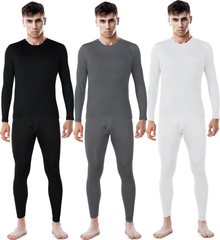 Patelai 3 Sets Men's Thermal Underwear Long Johns Base Layer with Fleece Lined for Winter Cold ...