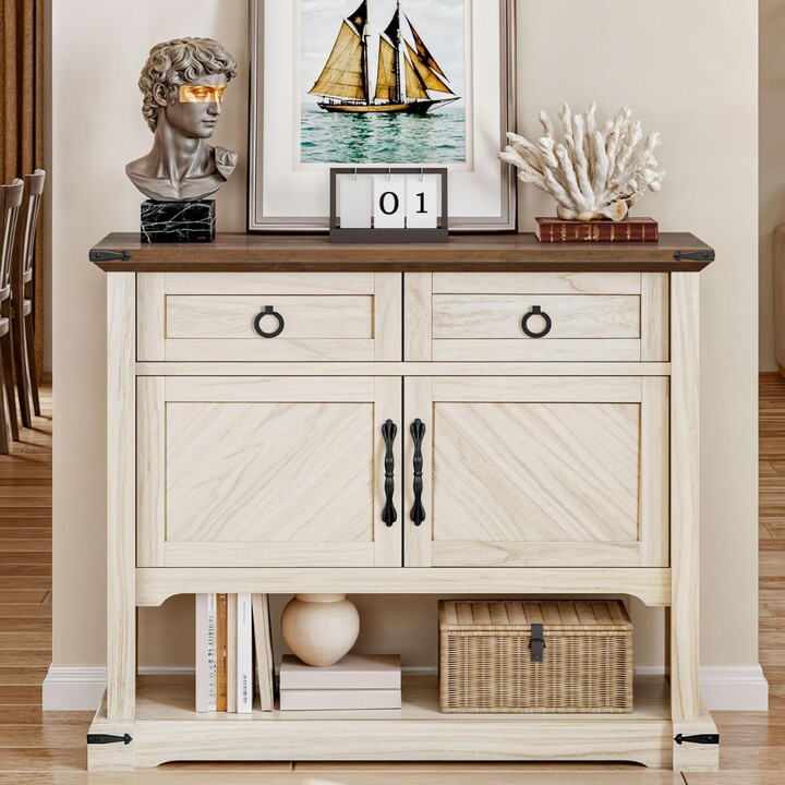 YITAHOME Farmhouse Console Table | 2-Door & 2-Drawer Wood Storage ...