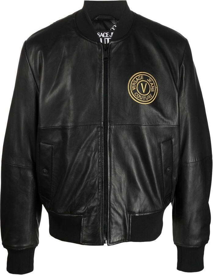 Versace Jeans Couture V-Emblem leather jacket - ShopStyle