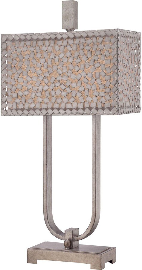 Loops 2 Bulb Table Lamp Metal Chips Off White Linen Shade Dual Old ...