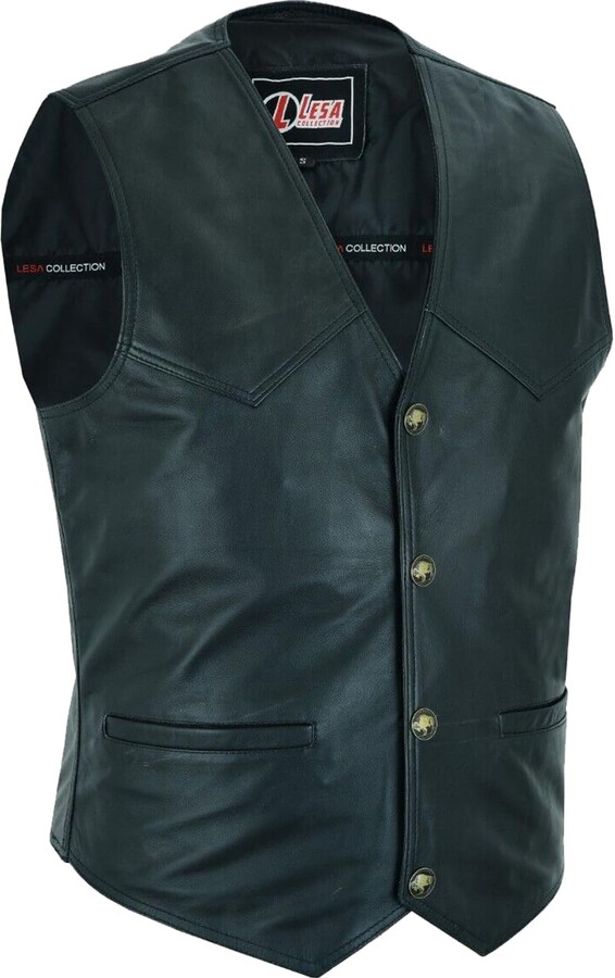 Lesa Collection Men's Leather Motorcycle Waistcoat - Biker Cut Off Vest ...
