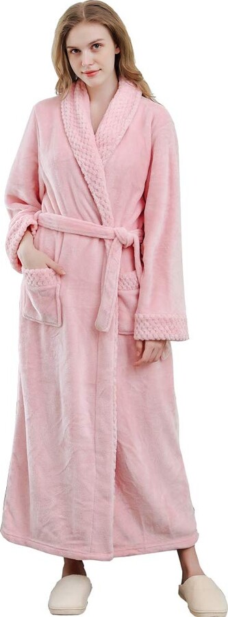KINOW Womens Hotel Bathrobe Soft Warm Long Fleece Plush Robe Full ...