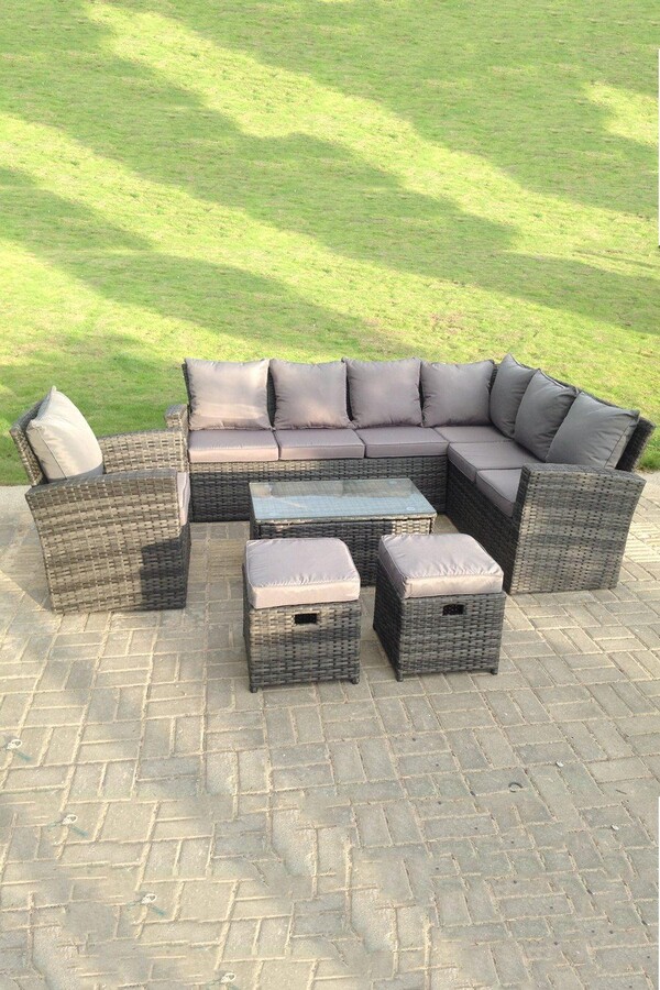 Fimous 9 Seater High Back Rattan Set Corner Sofa With Oblong Coffee ...