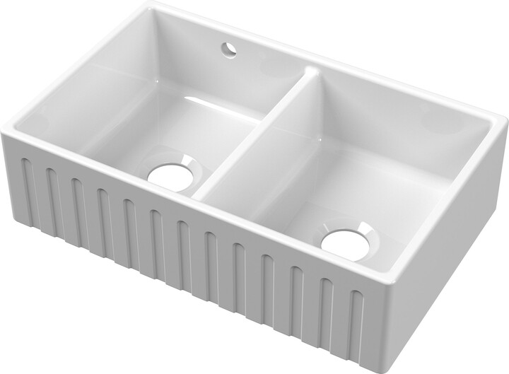 Balterley Fireclay 2 Bowl Fluted Front Butler Sink Stepped Weir White ...