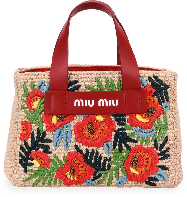 Miu Miu Floral Embroidered Bamboo Tote Bag - ShopStyle