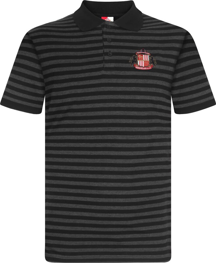Sunderland AFC Official Gift Mens Striped Polo Shirt Black Grey Marl ...