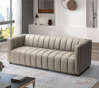 Olinto Modern Camel 83-inch Genuine Leather Curved Couch with Channel ...