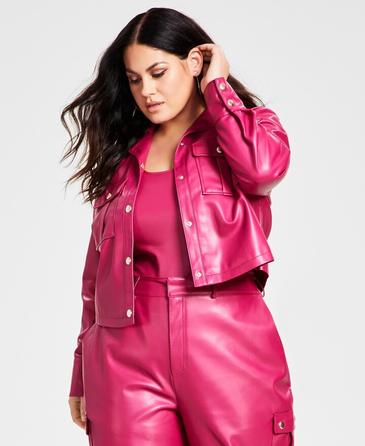 Nina Parker Plus Size Pleather Chest-Pocket Utility Jacket, Created for ...