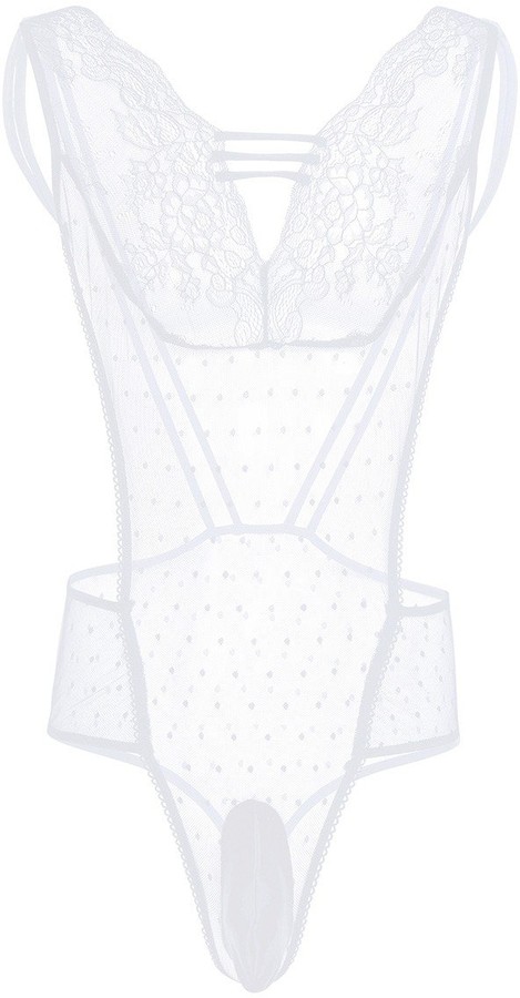 Freebily Mens Lingerie One Piece Mesh Sissy Pouch Bodysuit Jumpsuit