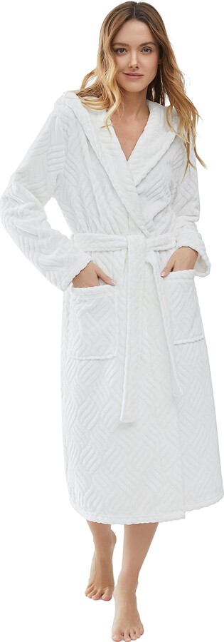 Amorbella Dressing Gown for Women with Hood Warm Fleece Robes Long ...