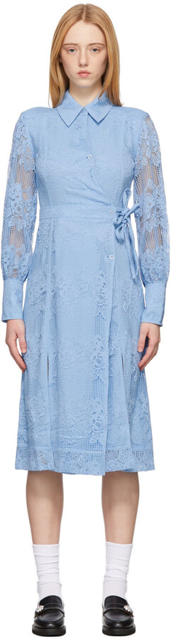 Ganni Blue Lace Midi Dress - ShopStyle