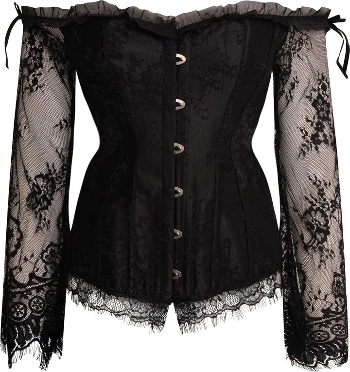 Ro Rox Roxanne Sexy Black Sweetheart Lace-Up Long Sleeve Corset [Black - ShopStyle Tops